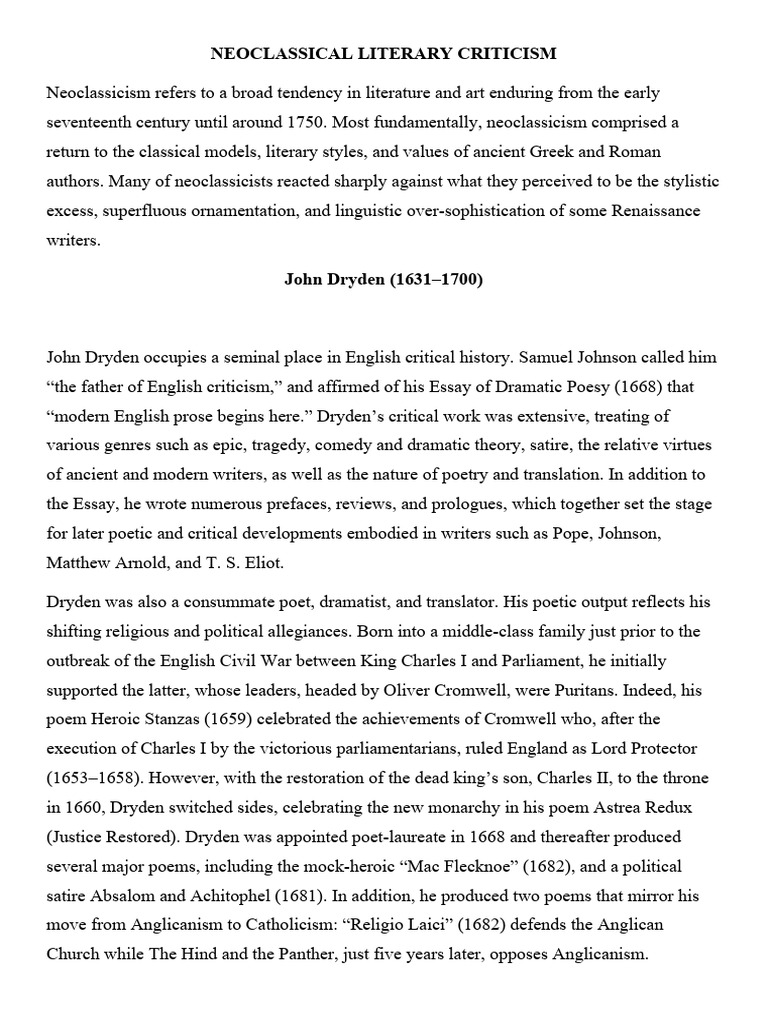 John Dryden (1631-1700) and His Theories | PDF | John Dryden | Poetry