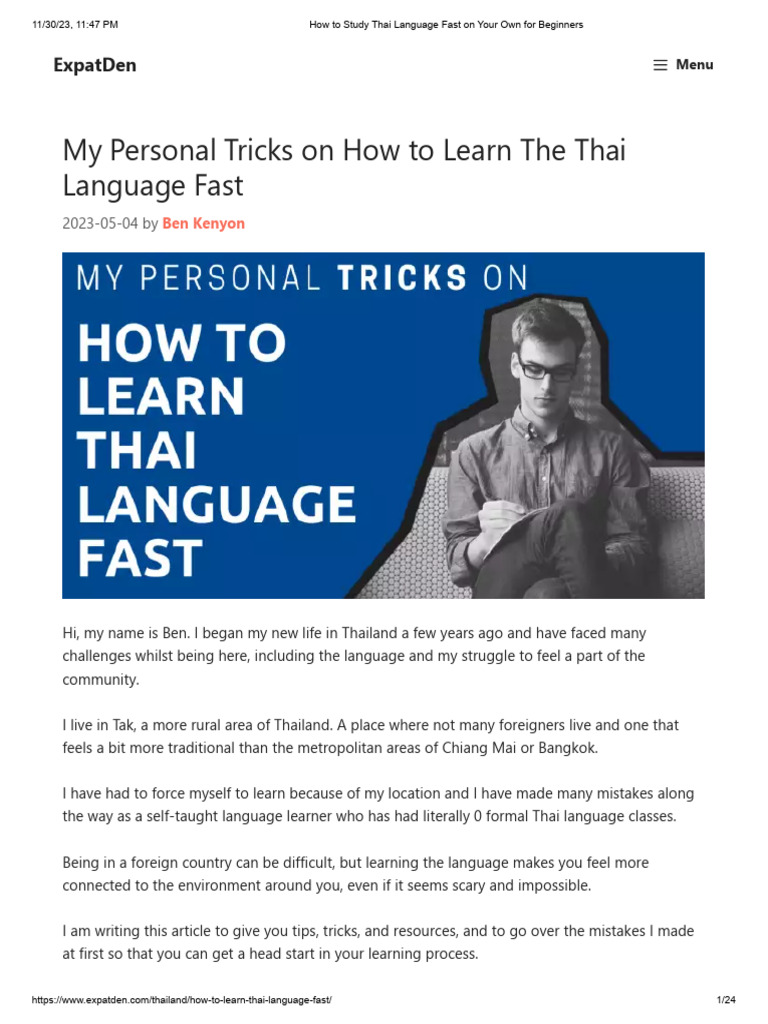 How To Study Thai Language Fast On Your Own For Beginners | PDF ...
