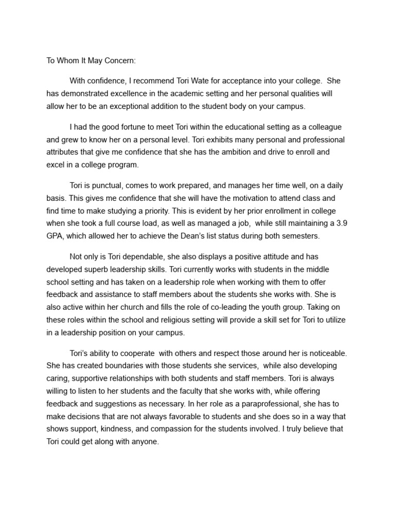 Letter of Recommendation | PDF | Leadership | Behavioural Sciences