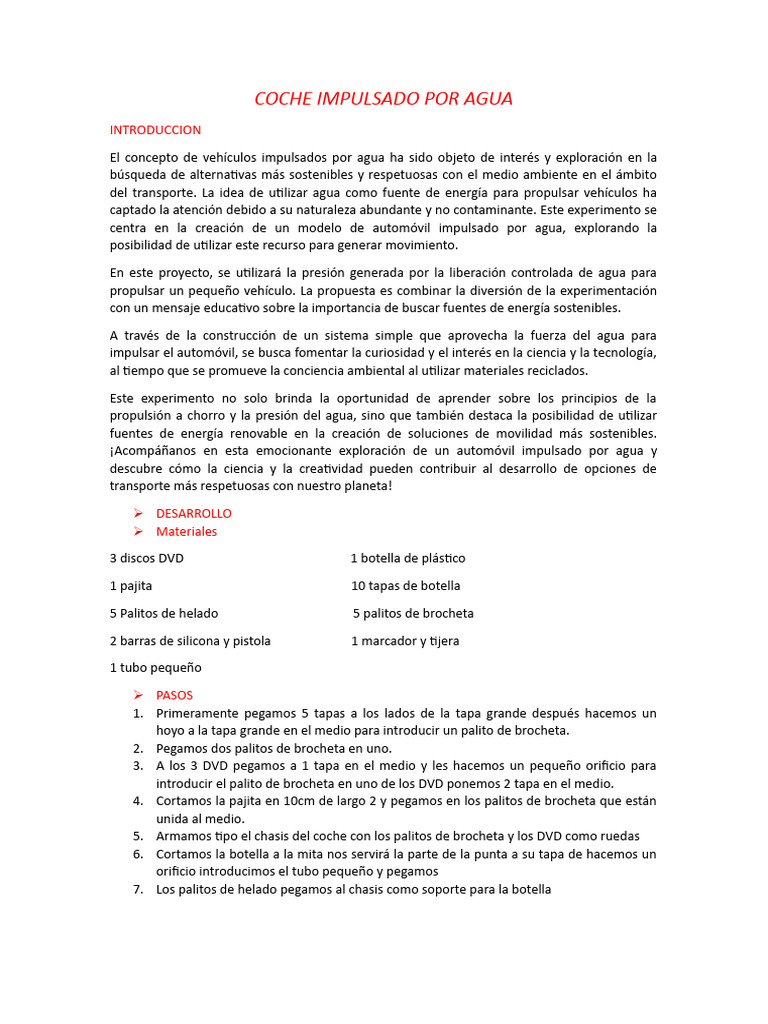 Coche Impulsado Por Agua | PDF