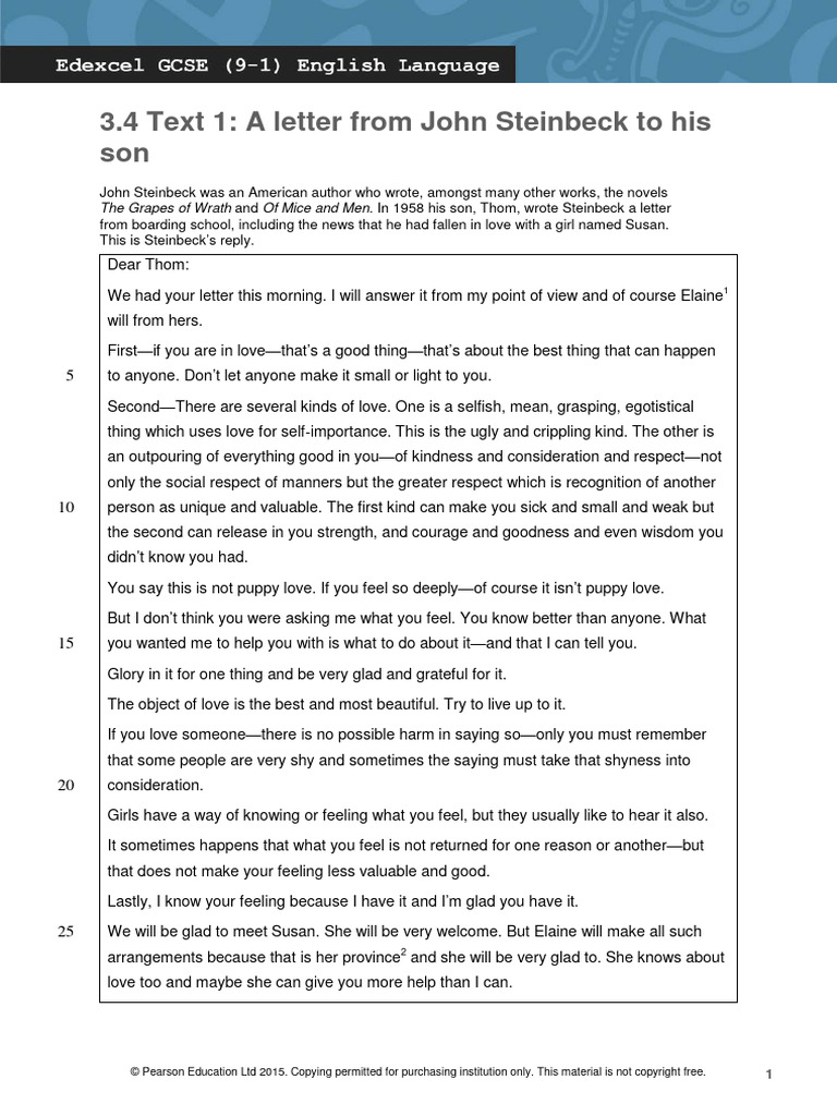 A Letter From John Steinbeck To His Son | PDF | John Steinbeck