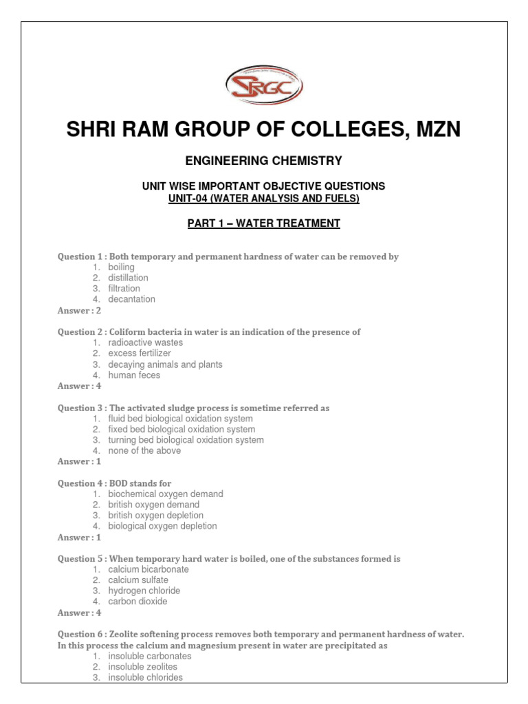Unit - 4 MCQ's | PDF | Fuels | Water Purification