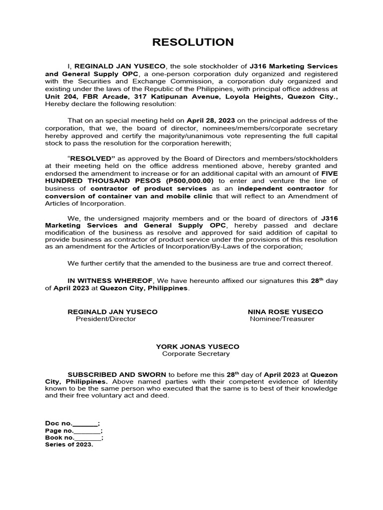 Resolution For Additional Business | PDF | Corporations | Government