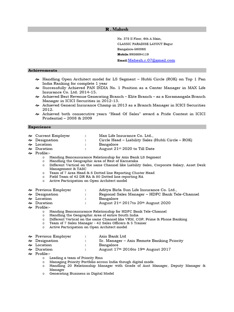 Mahesh, Bangalore, RBH, IFL | PDF | Bangalore | Personal Finance