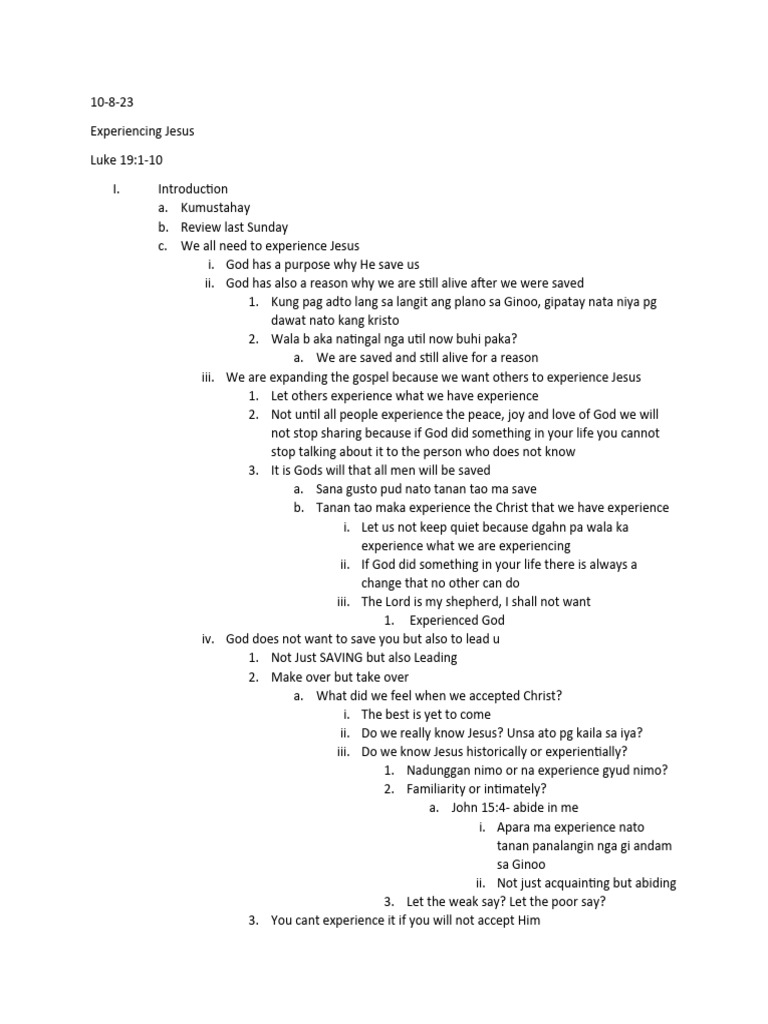 Experiencing Jesus: Zacchaeus' Encounter | PDF | Jesus | Conceptions Of God