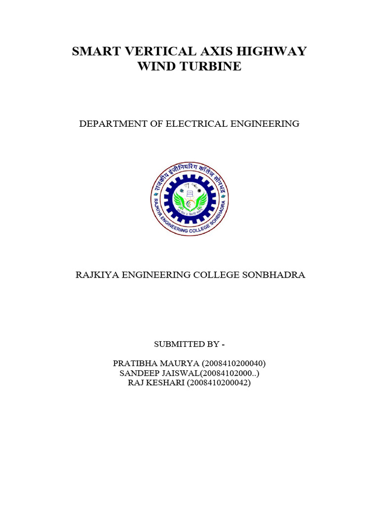 Project Report On Smart Vertical Axis Highway Wind Turbine | PDF | Wind ...
