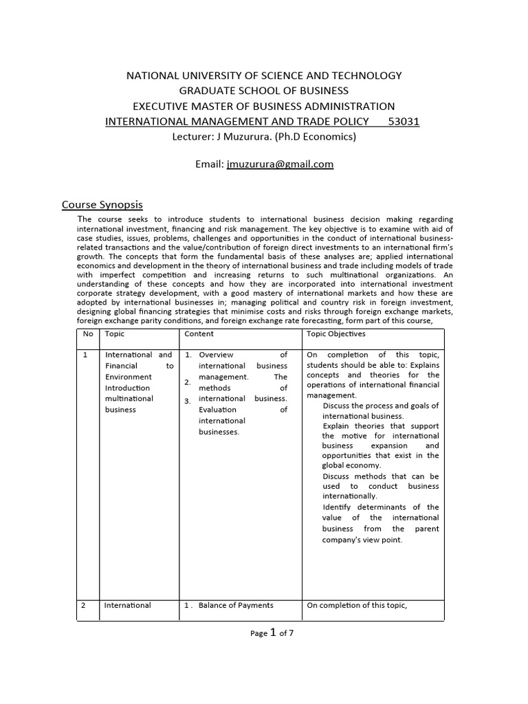 Trade Management and Trade Policy Course Outline | PDF | International ...