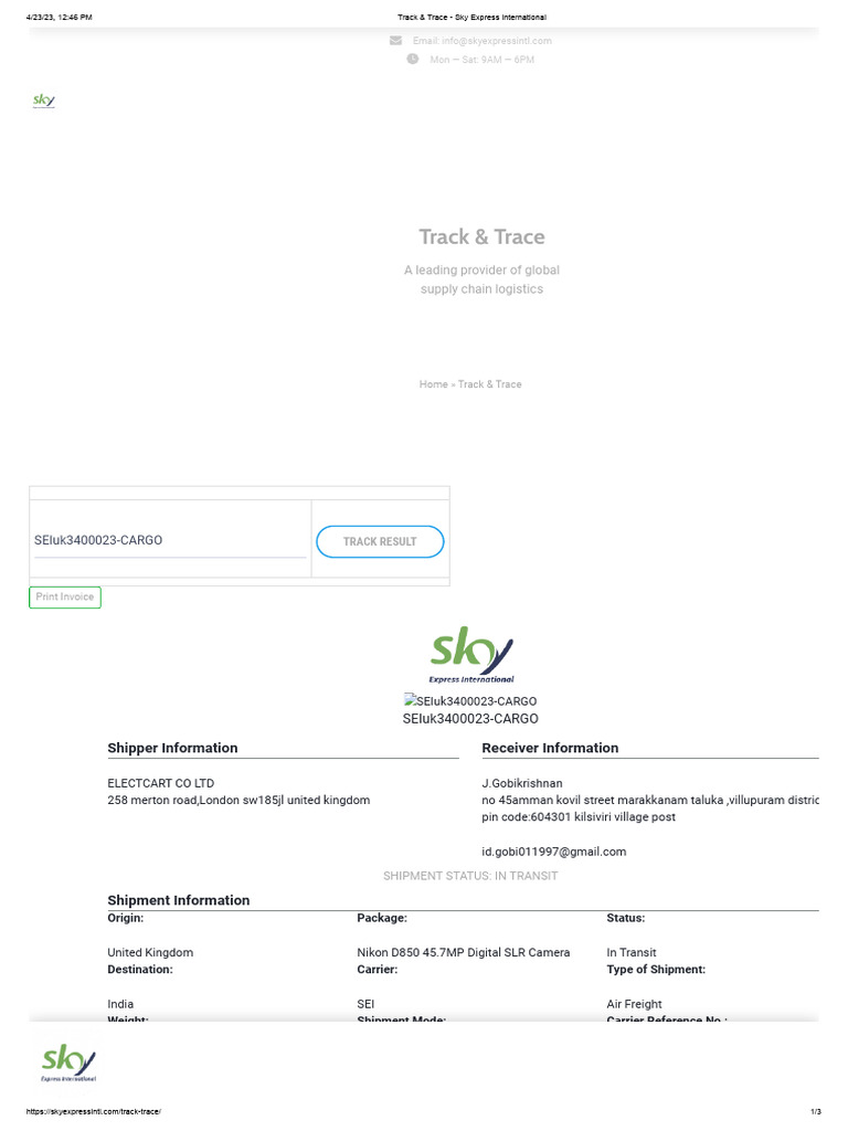 Track & Trace - Sky Express International | PDF | Cargo | Freight Transport