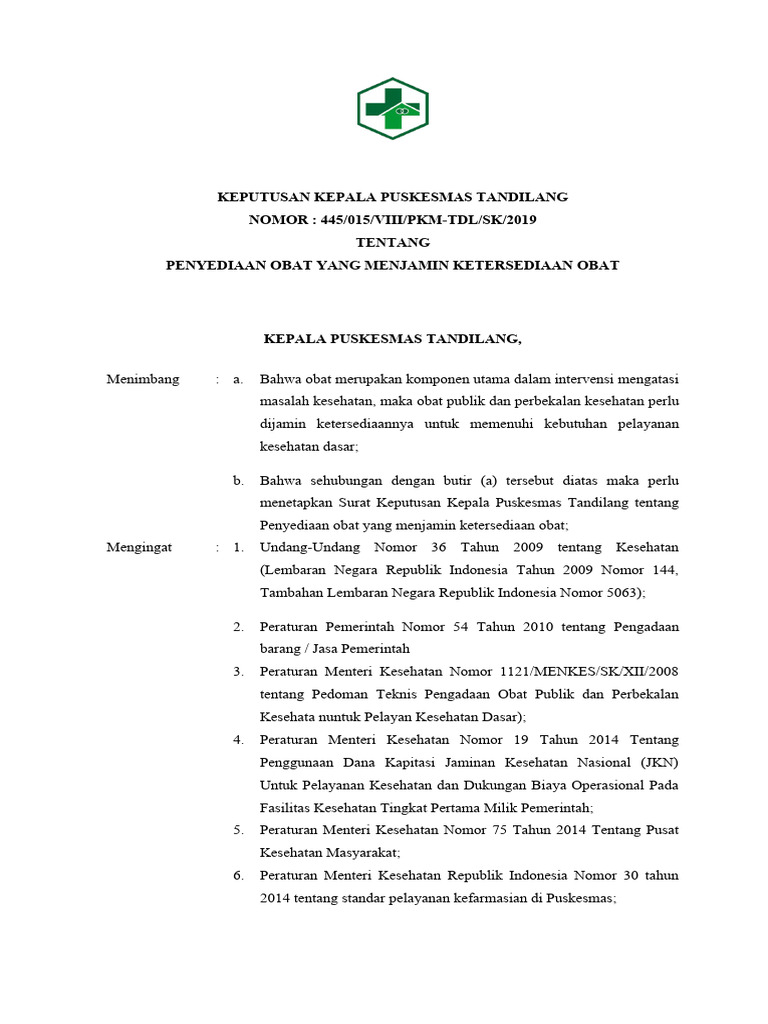 8.2.1.4 SK Penyediaan Obat Yang Menjamin Ketersediaan Obat (Final) | PDF