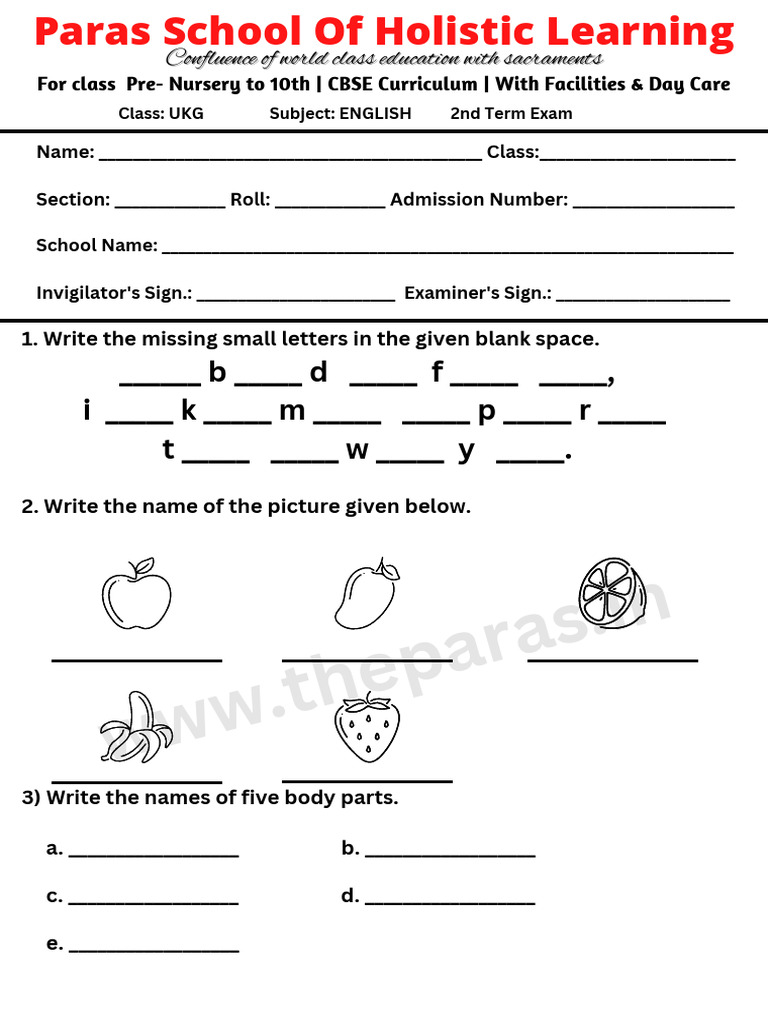 UKG English Annual Paper | PDF | Language Arts & Discipline | Teaching ...