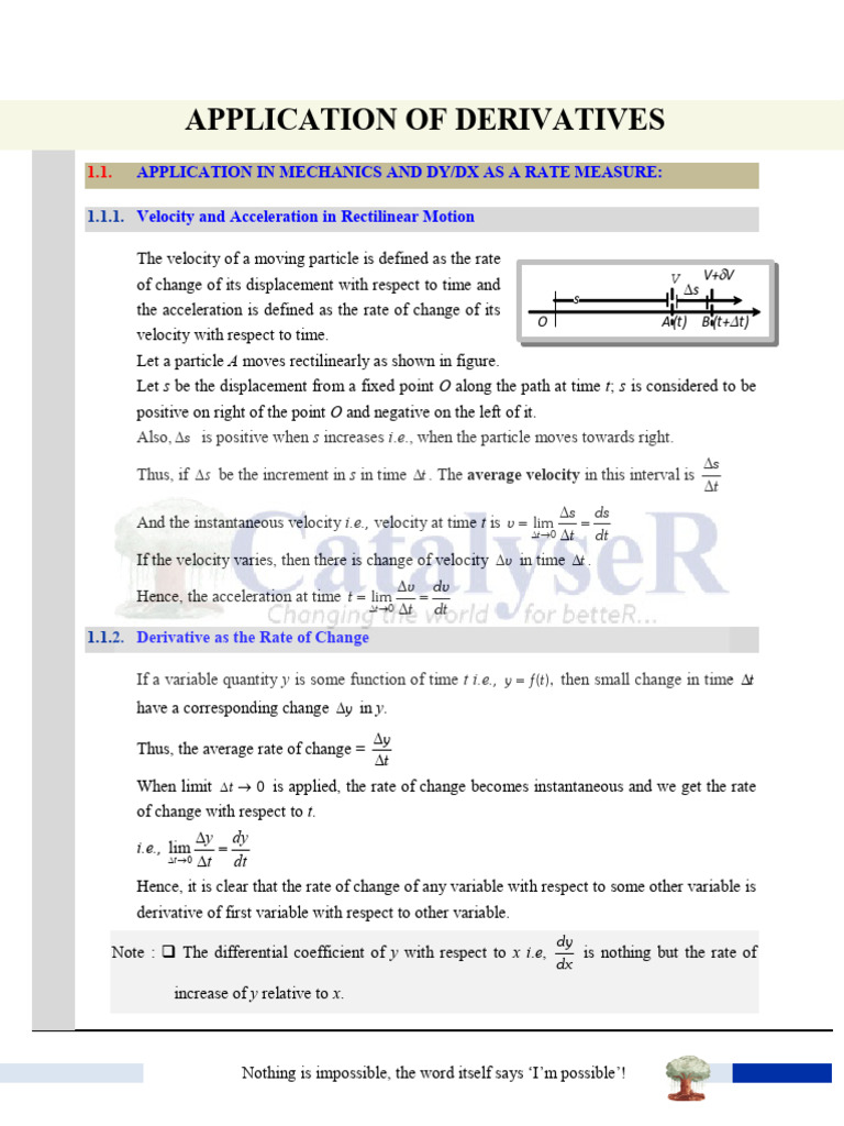 Mathematics - Application of Derivatives - Complete Module | PDF ...