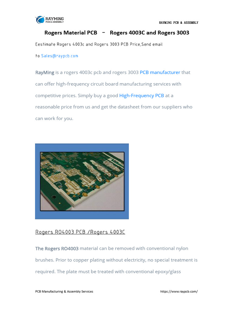 Rogers Material PCB - Rogers 4003C and Rogers 3003 | PDF | Printed ...