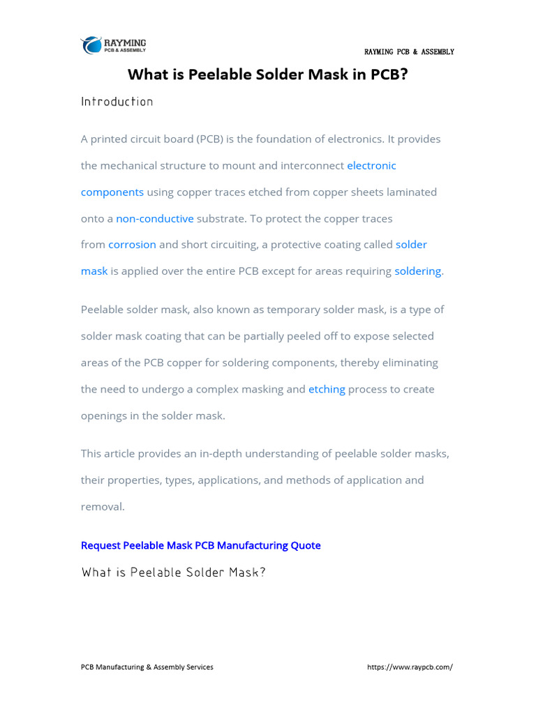What Is Peelable Solder Mask in PCB | PDF | Printed Circuit Board | Soldering
