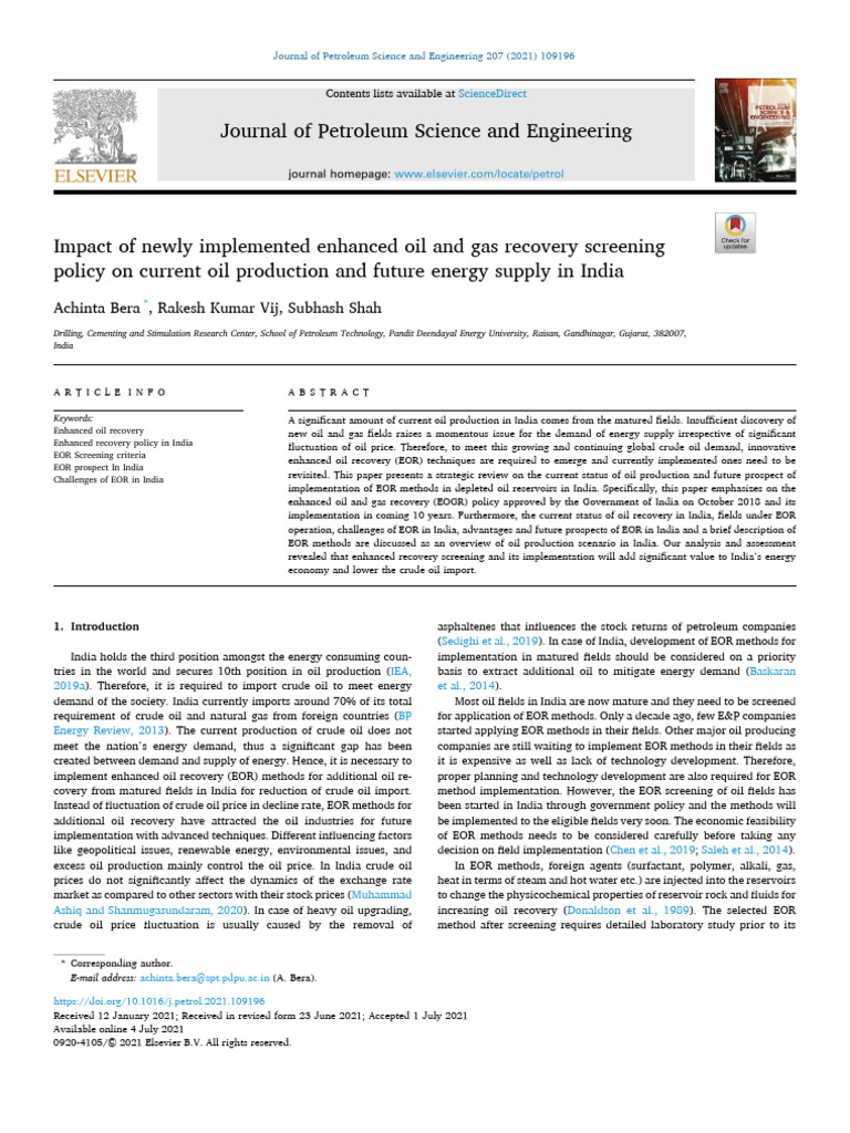 Impact of Newly Implemented Enhanced Oil and Gas Recovery Screening ...