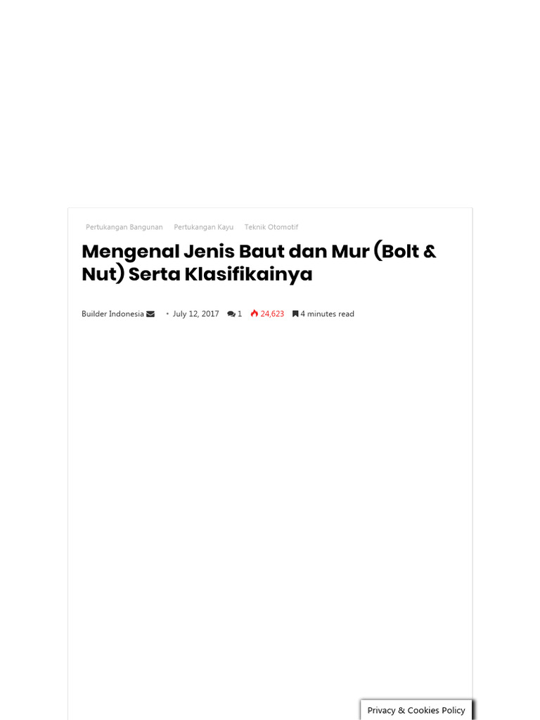 Mengenal Jenis Baut Dan Mur (Bolt & Nut) Serta Klasifikainya Inovasi Dunia Konstruksi Dan ...