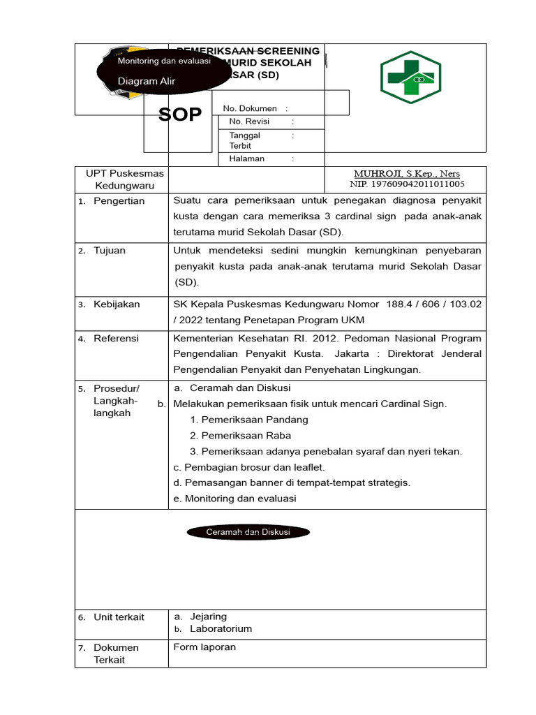 Sop Pemeriksaan Screenin Kusta Murid SD | PDF