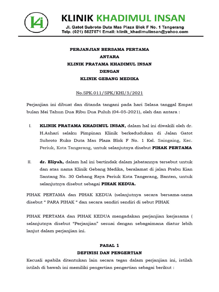 Mou Klinik Khadimul Insan Klinik Gebang Medika Pdf
