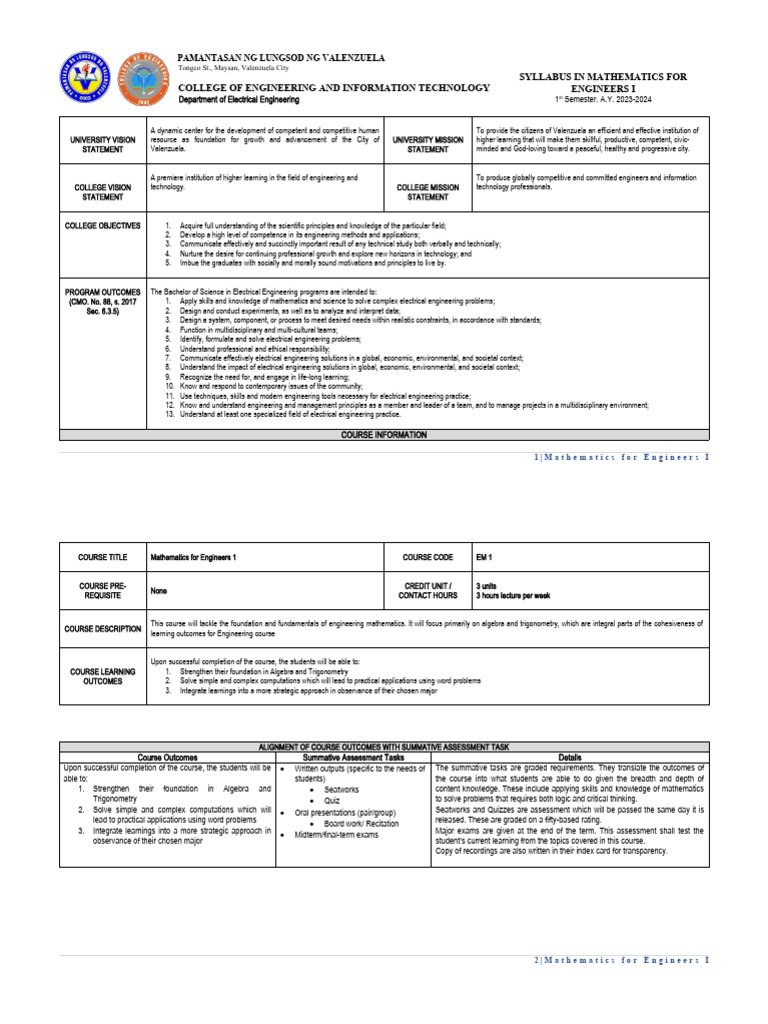 Updated Mathematics For Engineers 1 | PDF | Trigonometric Functions ...