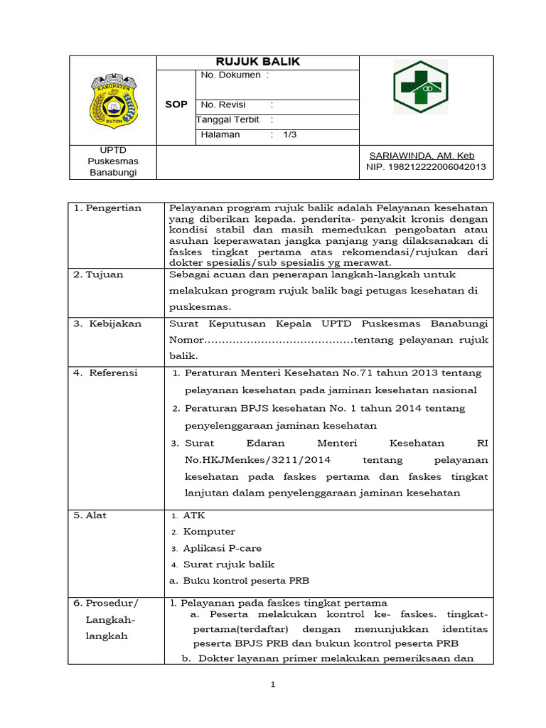 Sop Rujuk Balik | PDF | Pengembangan Diri | Kesehatan Holistik