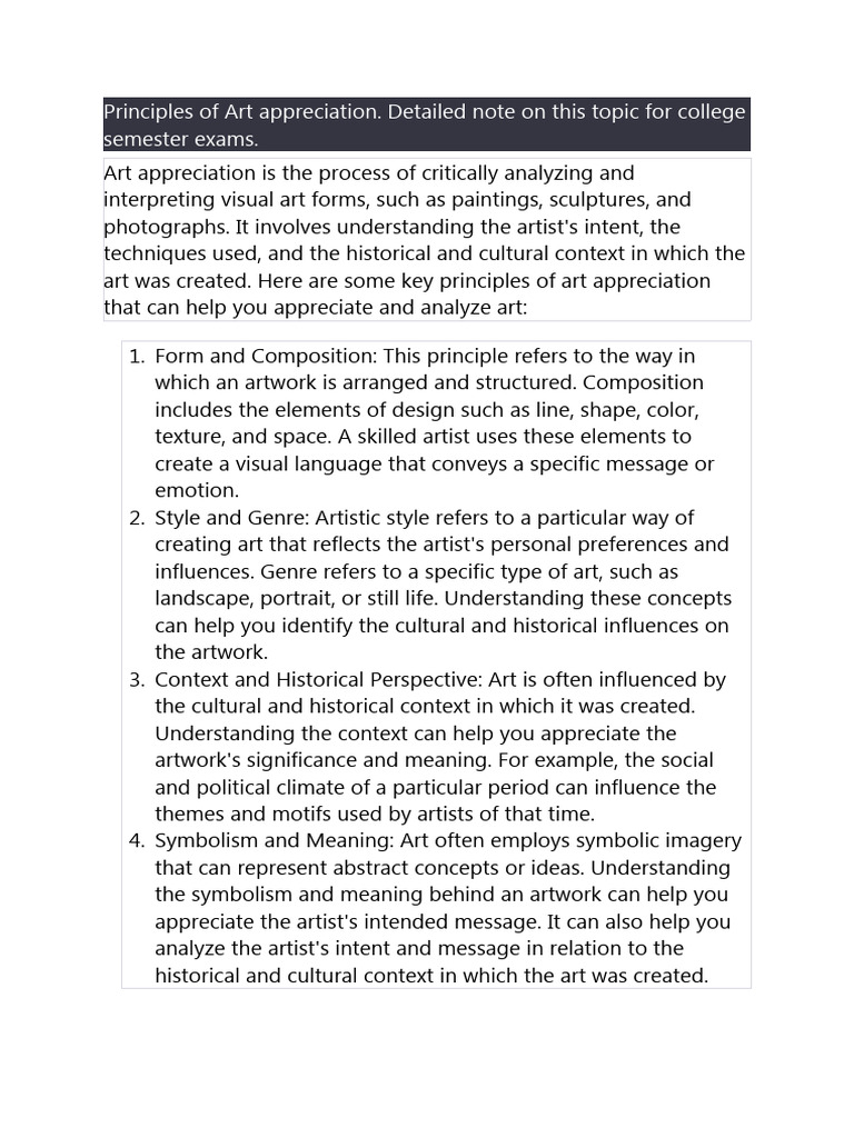 Principles of Art Appreciation Guide | PDF | Composition (Visual Arts ...