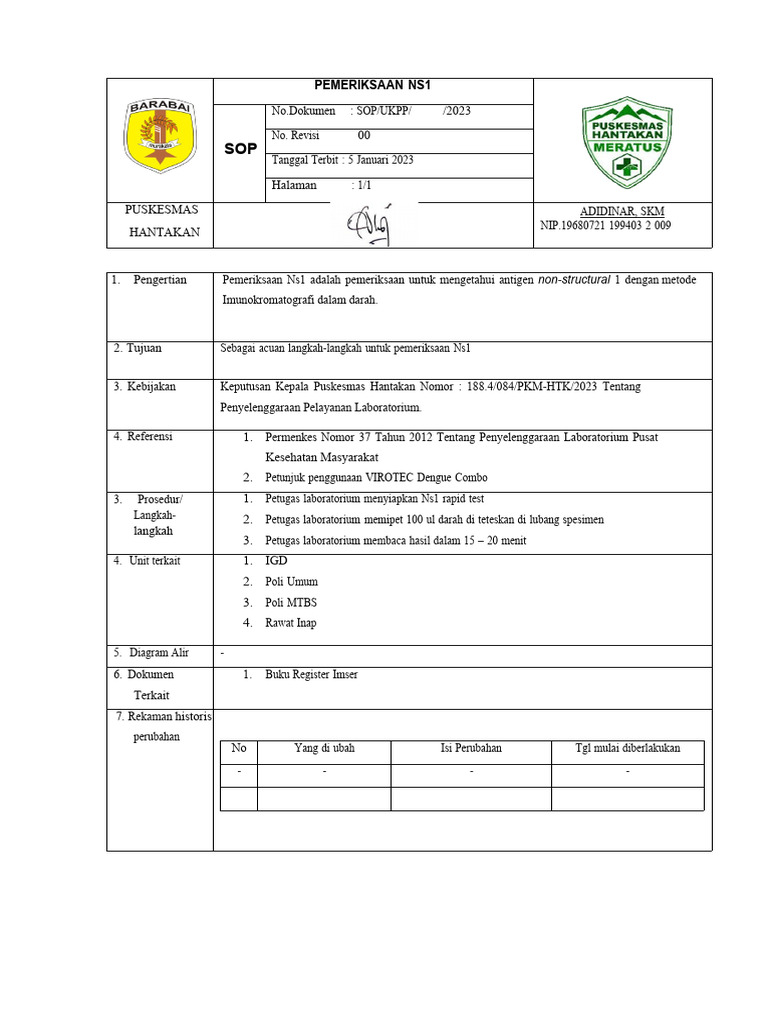 16 Sop Pemeriksaan NS1 | PDF