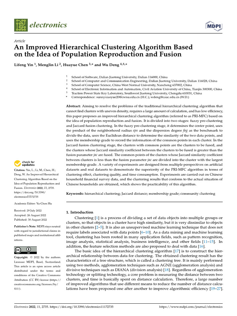 Electronics 11 02735 v2 | PDF | Cluster Analysis | Fuzzy Logic