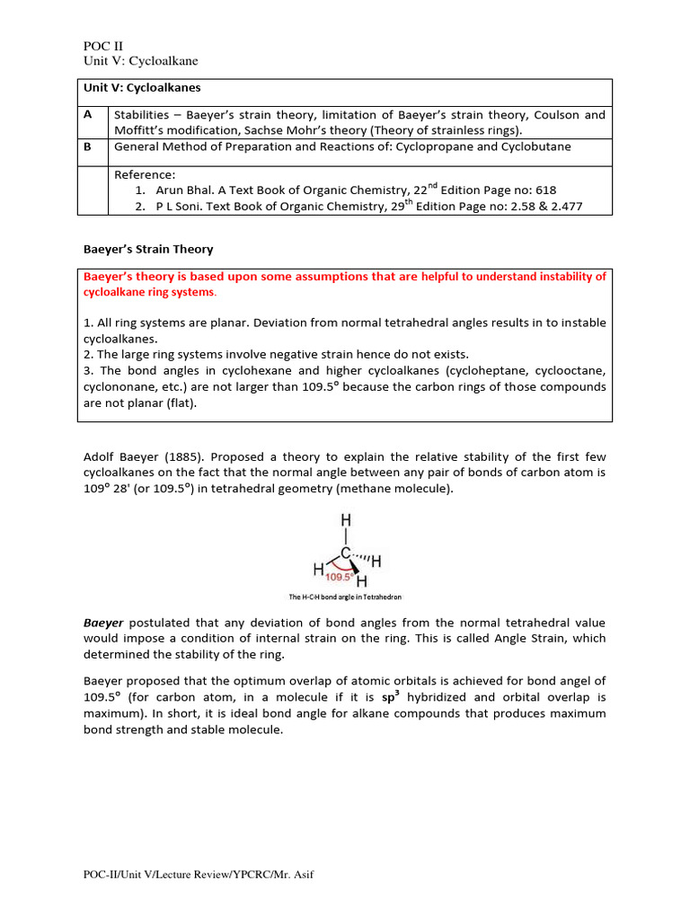 Cycloalkane - Bayer Strain Theory and Limitation of Bayer Strain Theory | PDF | Applied And ...