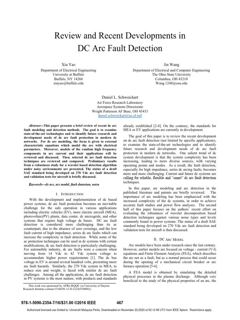 DC Arc Fault Detection Methods Review | PDF | Electrical Engineering ...