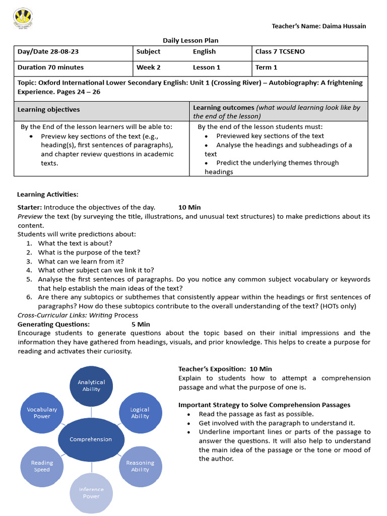 English G7 Week 2 2023-24 Daima Hussain | Download Free PDF | Lesson ...