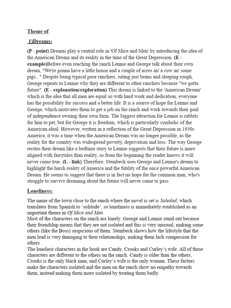 Theme of Mice and Men Chapter 1 2 3 | PDF