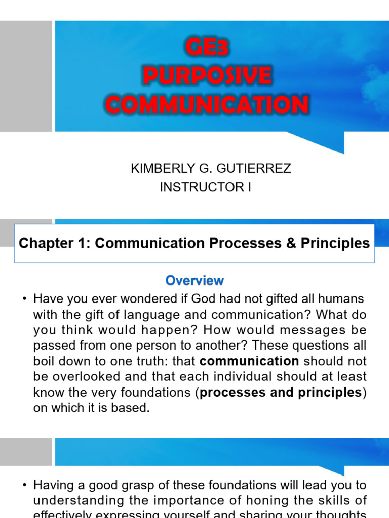 M1 Lesson 1 in GE3 Purposive Communication | PDF | Communication ...