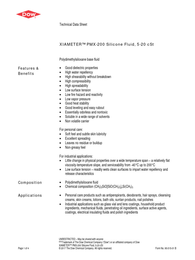 95 515 Xiameter PMX 200 Si Fluid | PDF | Silicone | Viscosity