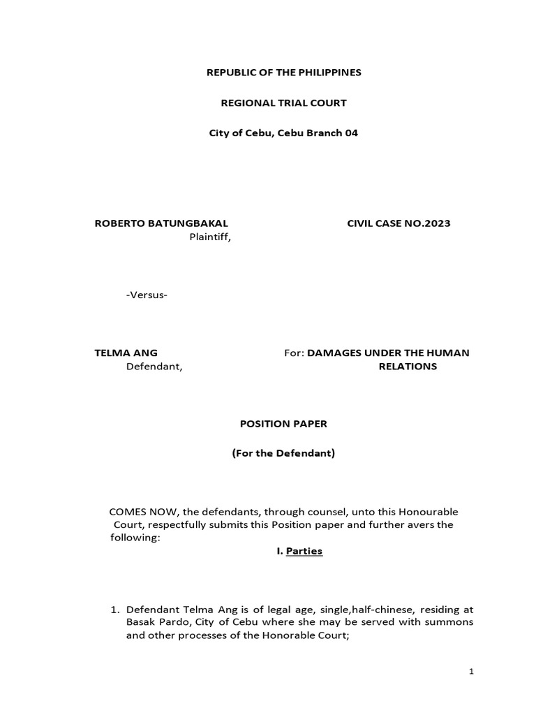 Elc Sesante Wed Position Paper | PDF | Defamation | Damages