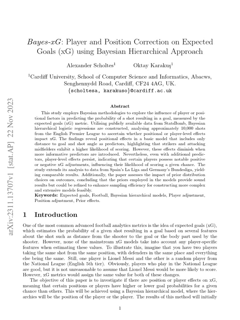 Bayes-xG Player and Position Correction On Expected Goals (XG) Using ... Bayes-xG Player and Position Correction On Expected Goals (XG) Using ...