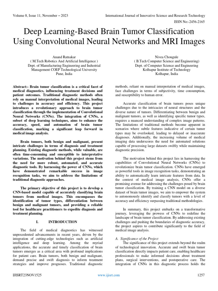 Deep Learning-Based Brain Tumor Classification Using Convolutional Neural Networks and MRI ...