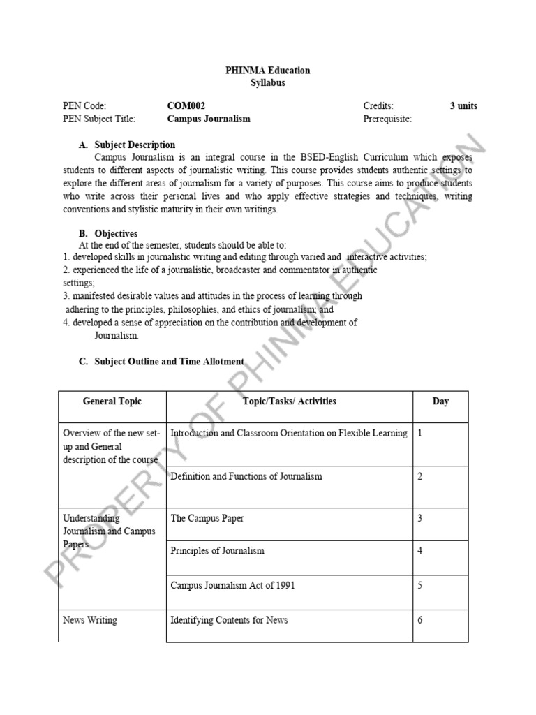 COM 002 SAS Campus Journalism | PDF | Journalism | News