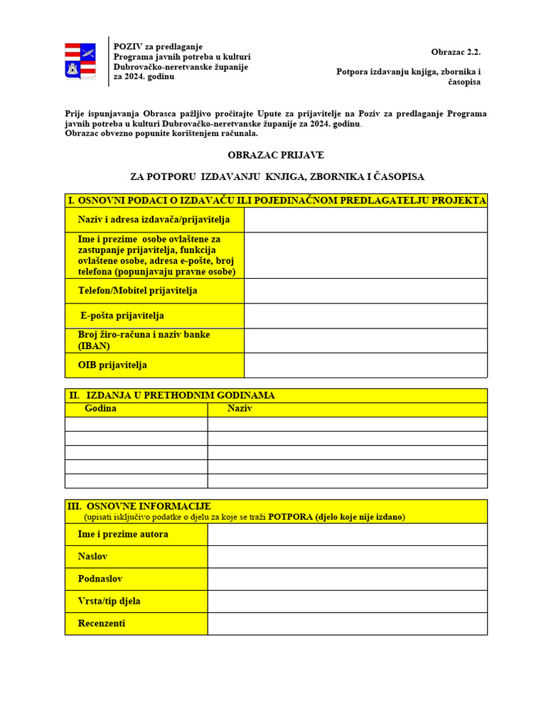 Obrazac 2.2. Potpora Izdavanju Knjiga Zbornika Casopisa 2024 | PDF