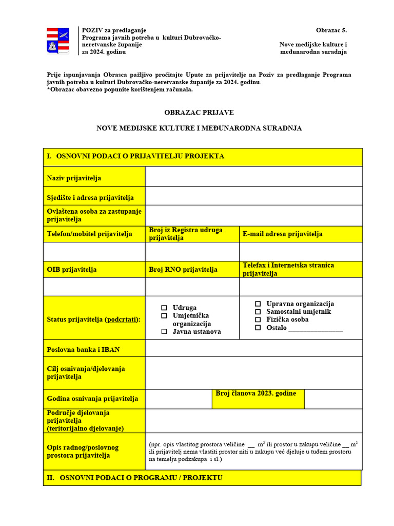 Obrazac 5. Nove Medijske Kulture I Medunarodna Suradnja 2024 | PDF