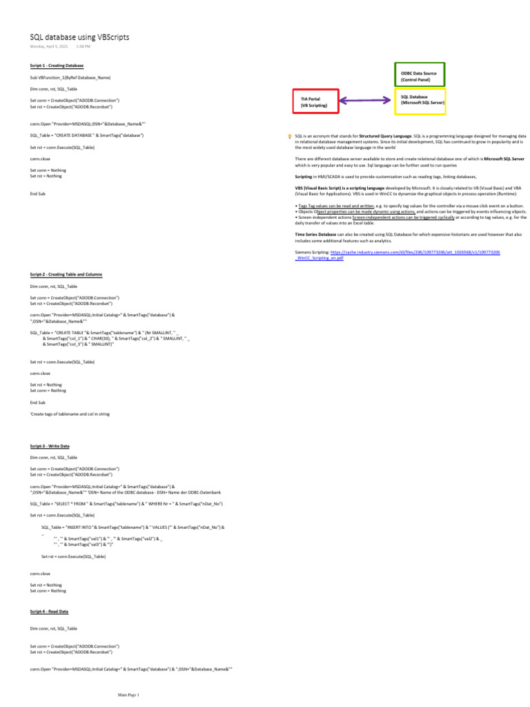 Sql Database Using Vbscripts Pdf Databases Visual Basic For Applications