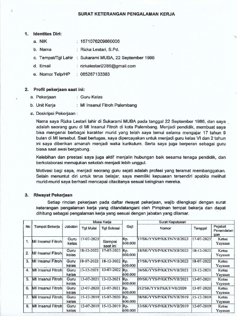 Contoh Pengalaman Kerja | PDF
