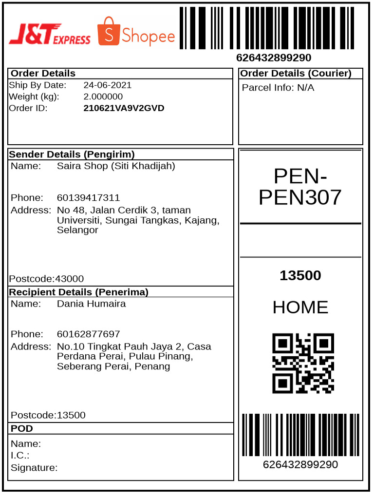 Shopee Waybill Sample Document | PDF
