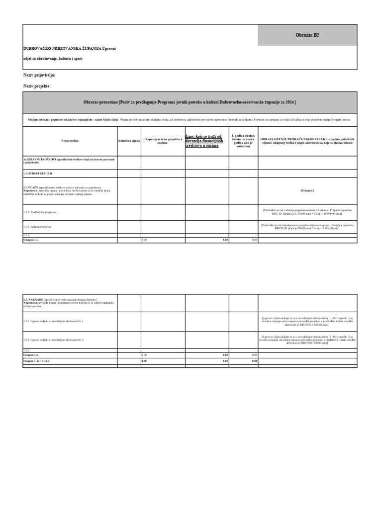 OBRAZAC Proracuna B2 2024 | PDF