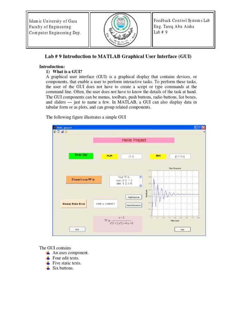 Lab 9 Introduction To Matlab Graphical User Interface Gui Pdf Graphical User Interfaces