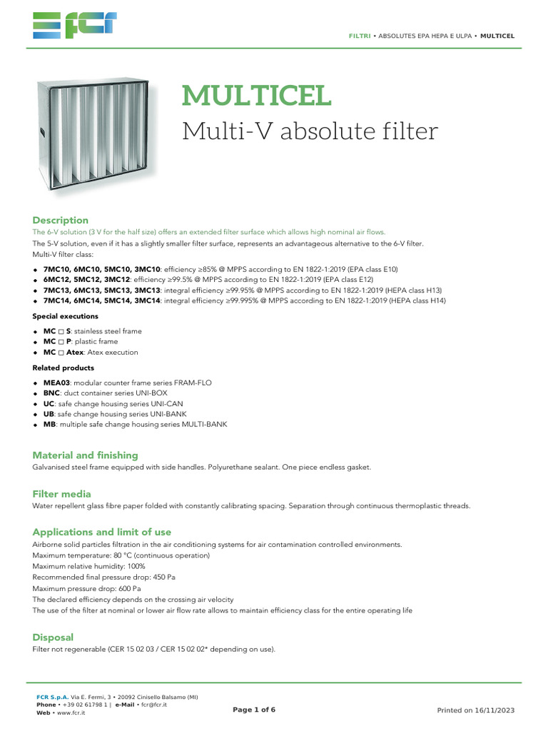 Multicel 16112023020122 | PDF | Filtration | Materials