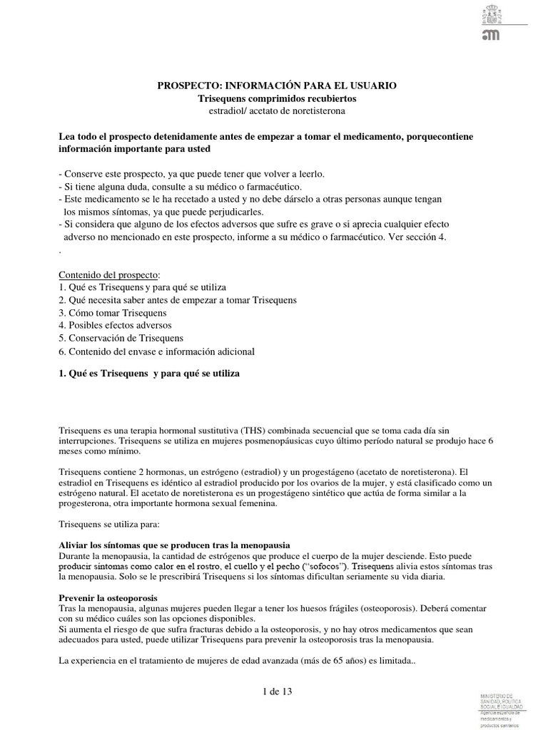 Trisequens: Uso y Precauciones | PDF | Cáncer de mama | Menopausia