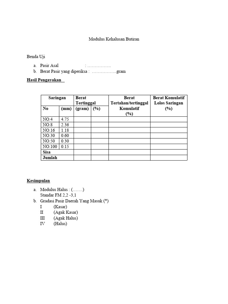 Modulus Kehalusan Butiran | PDF