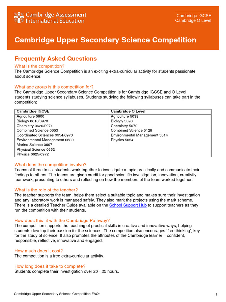 Cambridge Science Competition - FAQs | PDF | Science | Learning