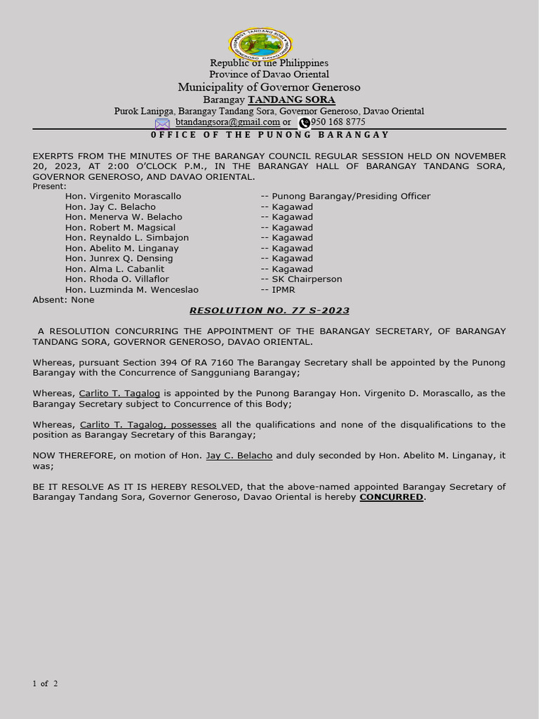 Sangguniang Barangay Resolution | Download Free PDF | Philippines