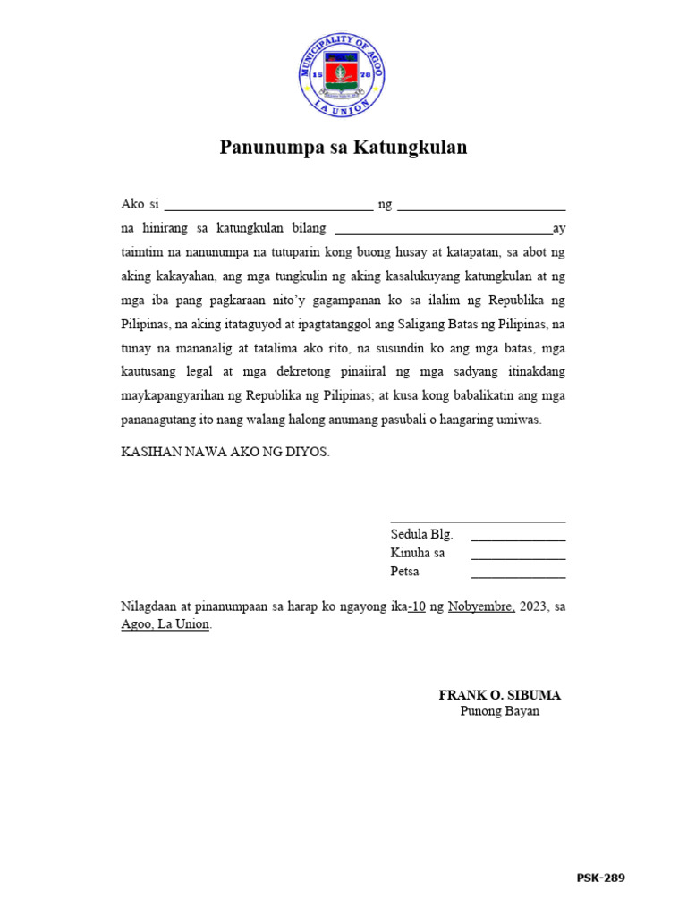 Panunumpa Sa Katungkulan | PDF