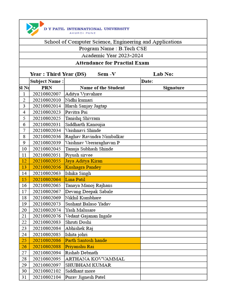 DS - Lab - Attendance Sheet | PDF DS - Lab - Attendance Sheet | PDF